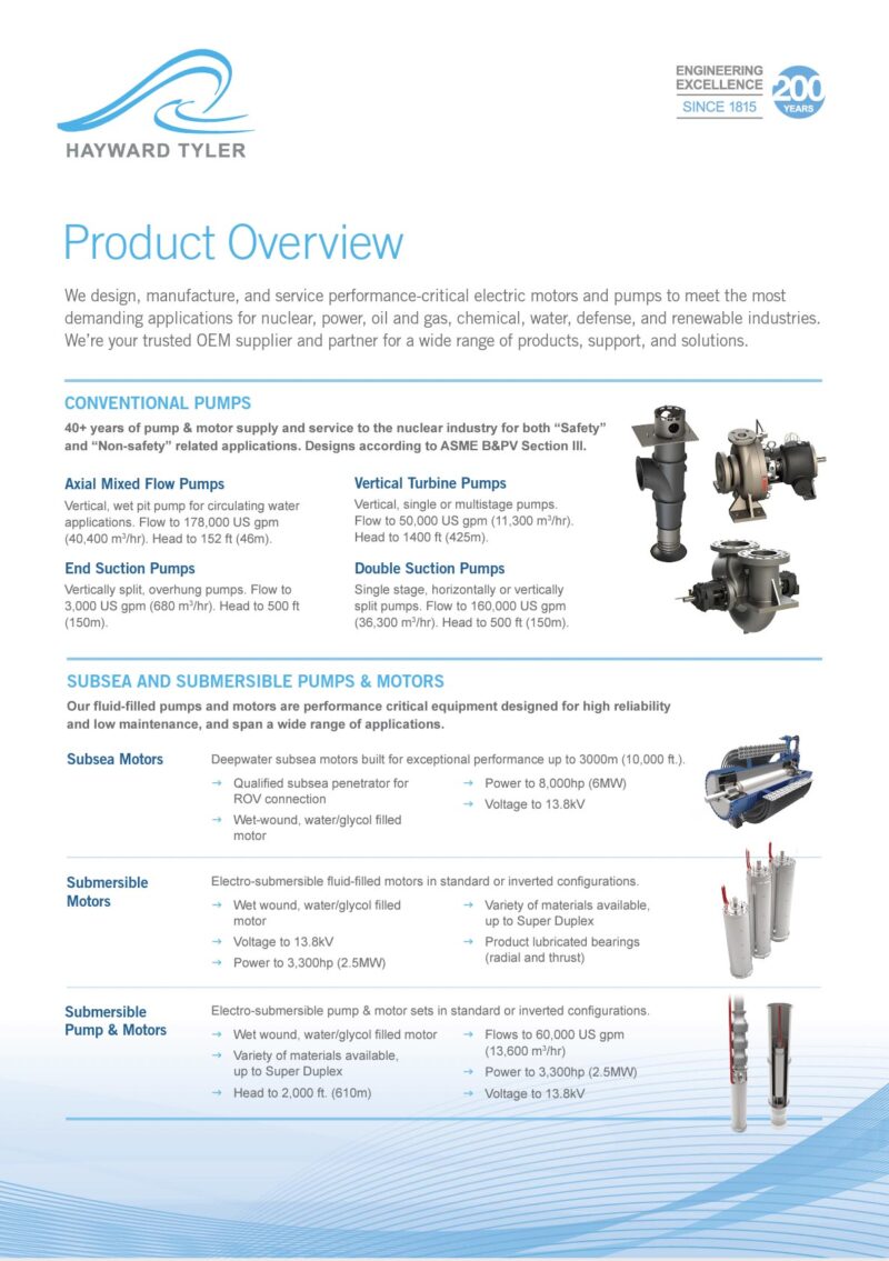 Product Overview Sheet - Hayward Tyler